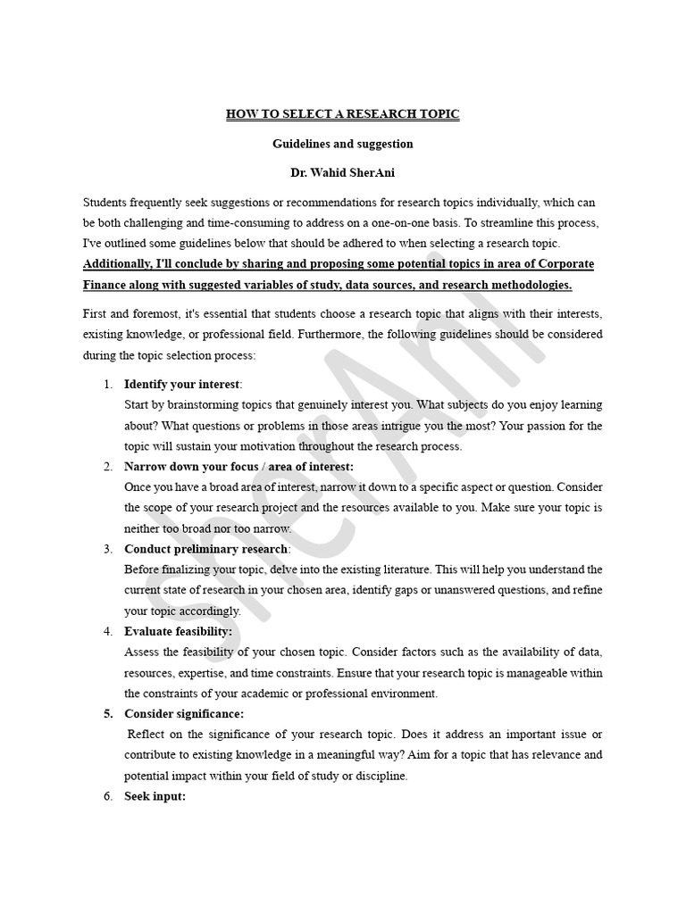 How To Select Research Topic By. Dr. Wahid Sherani | PDF | Linear Regression | Vector Autoregression