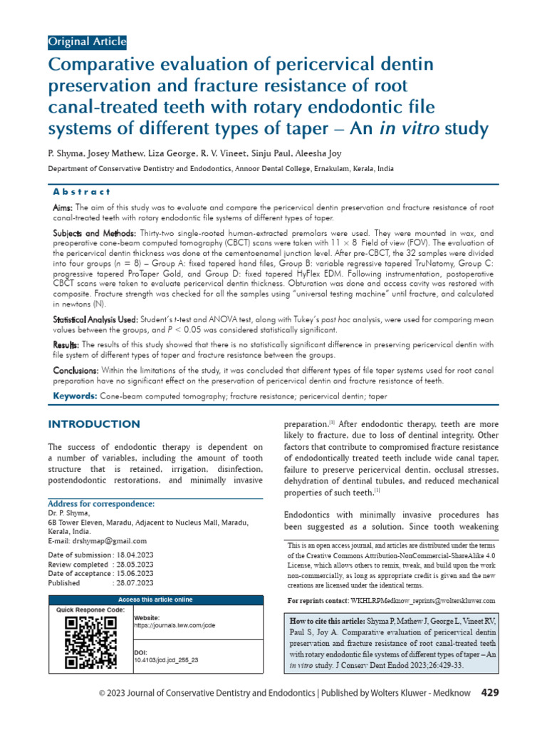 Comparative Evaluation Of Pericervical Dentin Preservation And Fracture Resistance Of Root Canal