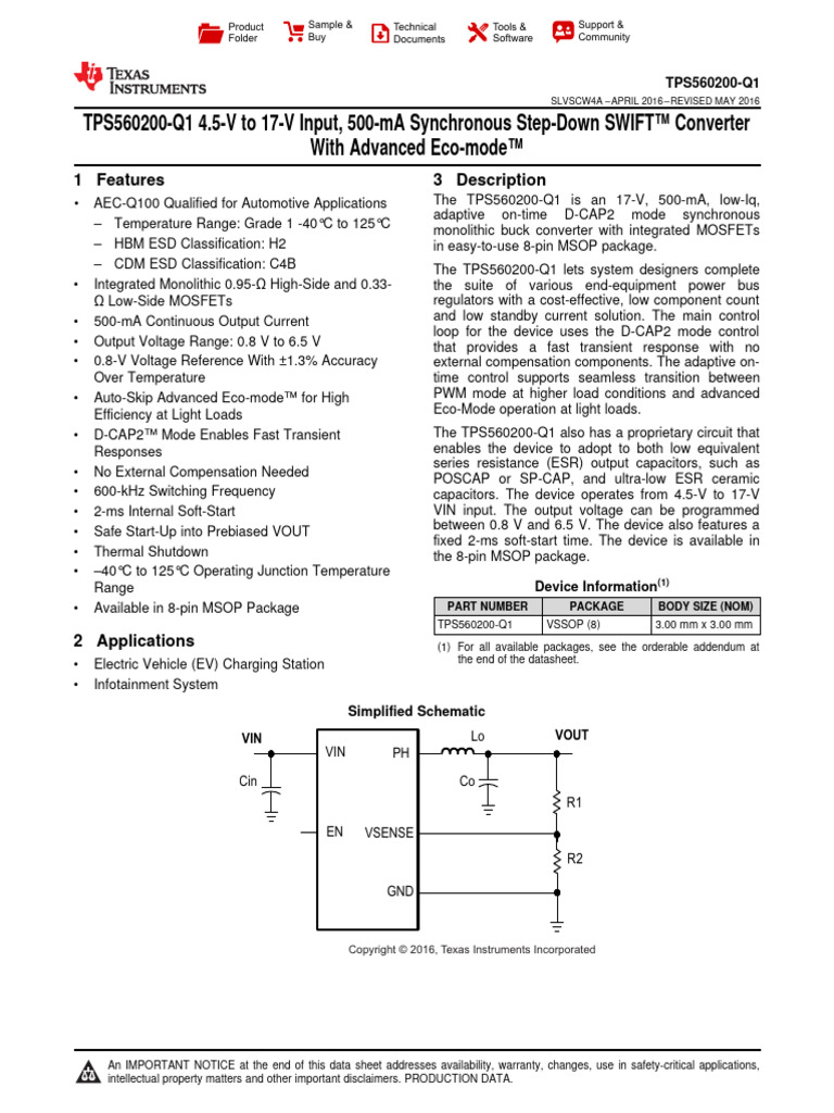 tps560200 q1 | PDF | Electronic Filter | Rectifier