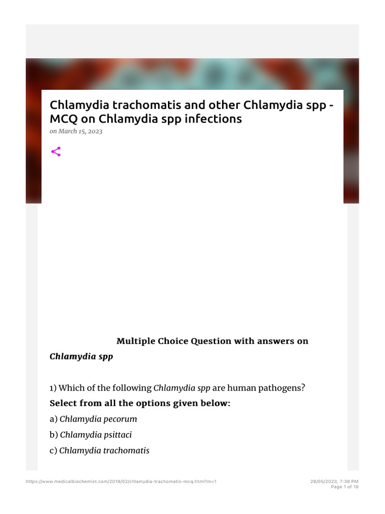 Chlamydia Trachomatis and Other Chlamydia Spp - MCQ on Chlamydia Spp ...