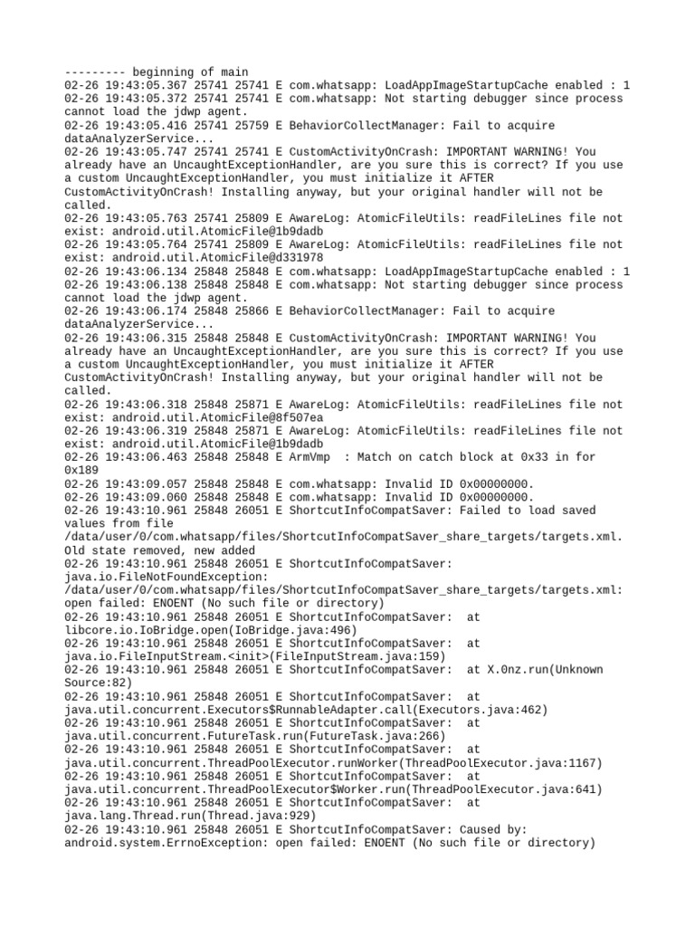 WhatsApp Error Log Analysis | PDF | Computer File | Java (Programming Language)