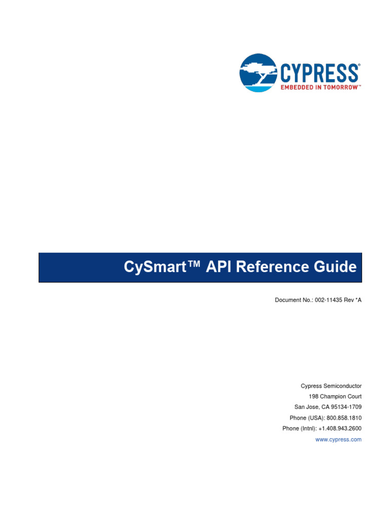 CySmart 1.2 API Reference Guide 002-11435 A V | PDF | Software | Computing