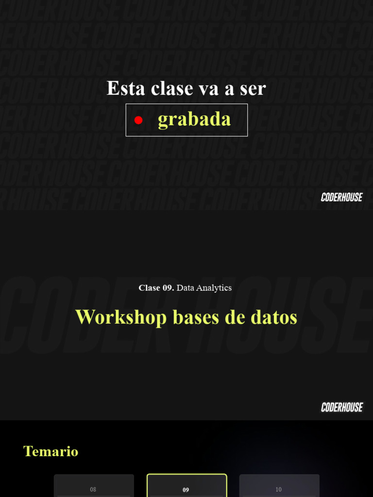 Clase 09 - Workshop Bases de Datos | PDF | Bases de datos | SQL