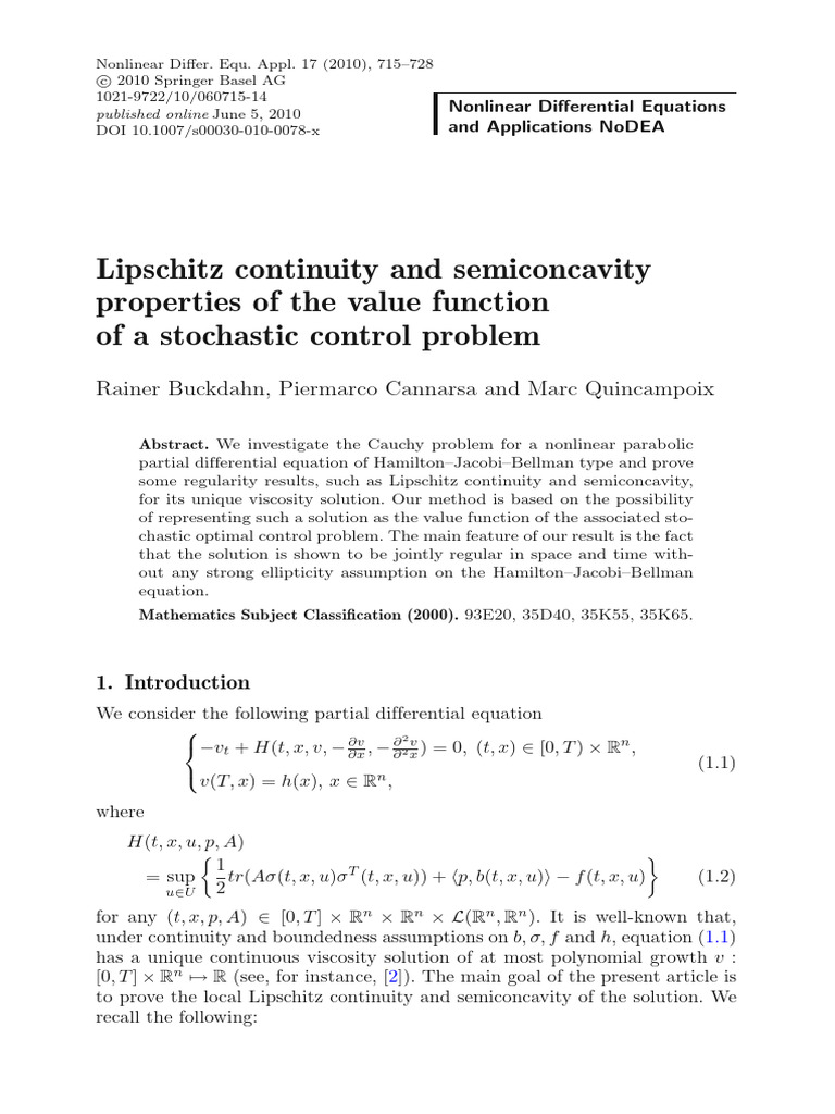 Lipschitz Continuity and Semiconc | PDF | Applied Mathematics | Equations