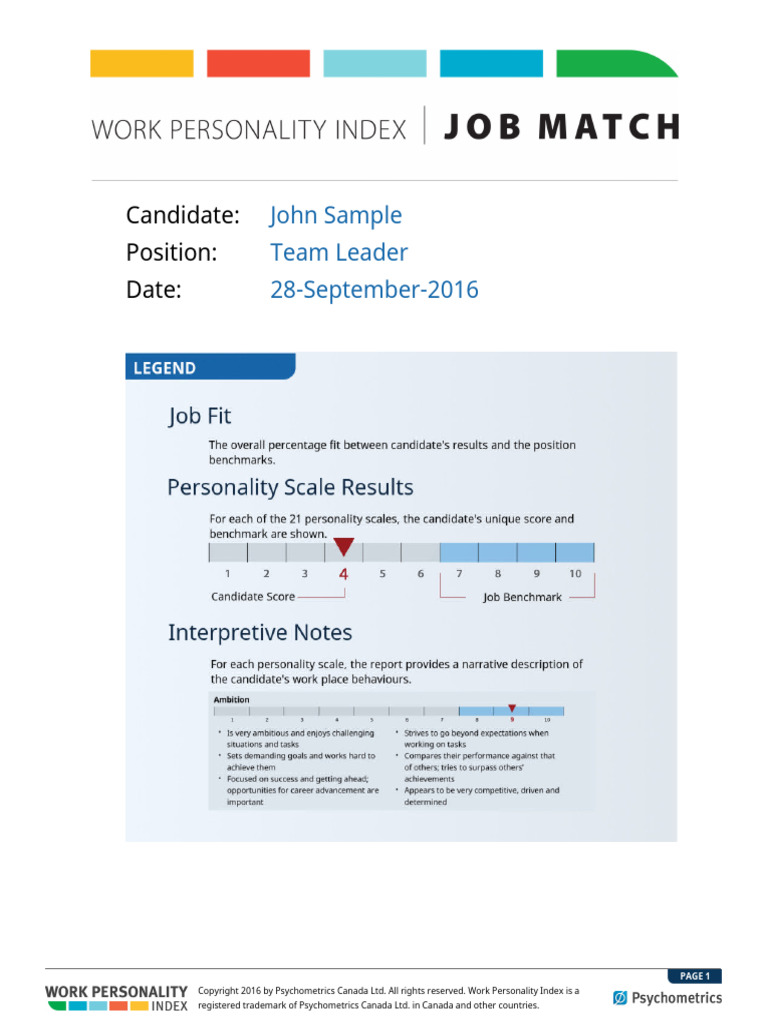 Work Personality Index Job Match Sample Report | PDF
