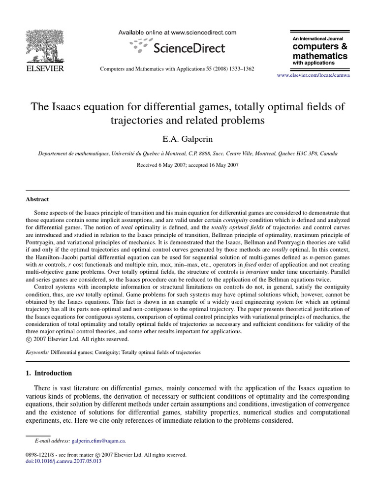 The Isaacs Equation For Differential Games Totally Optimal Fields Of Trajectories And Related
