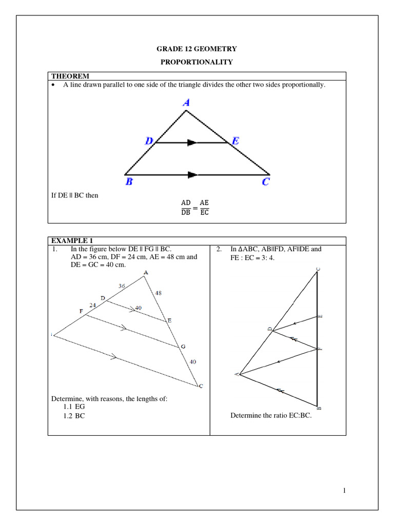 Grade 12 Geometry: Proportionality & Similarity Theorems | PDF ...
