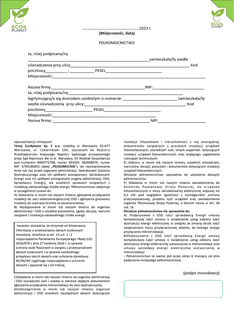 Pełnomocnictwo OSD - ECO | PDF