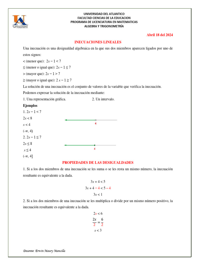 13 Inecuaciones Lineales, Cuadraticas Con Valor Absoluto | Descargar gratis PDF | Desigualdad ...
