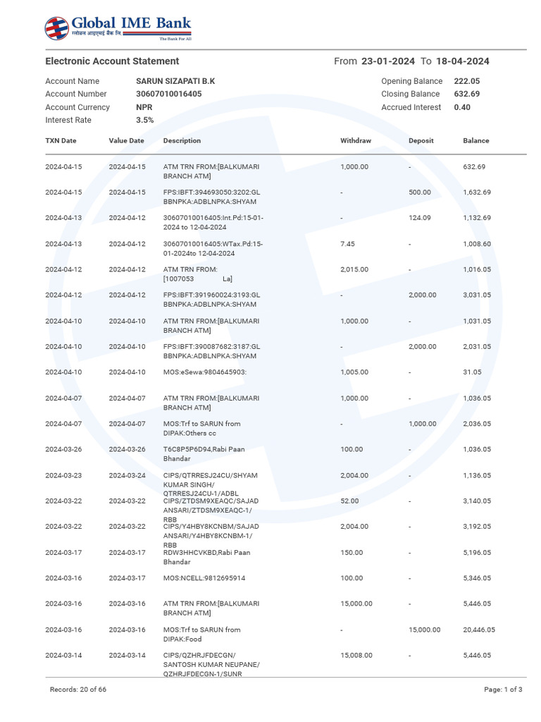 Account - Statement 18 Apr, 2024 10 - 11 Am | PDF | Economies | Banking Technology