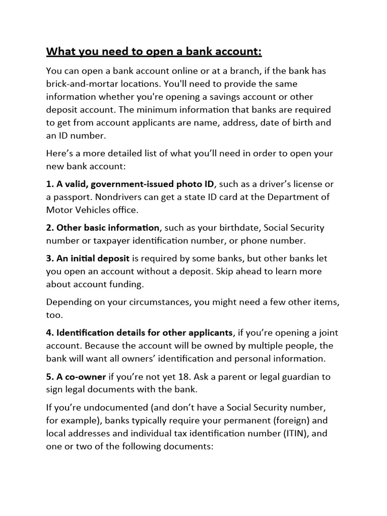Documents Required to Open a Bank Account | PDF | Transaction Account ...