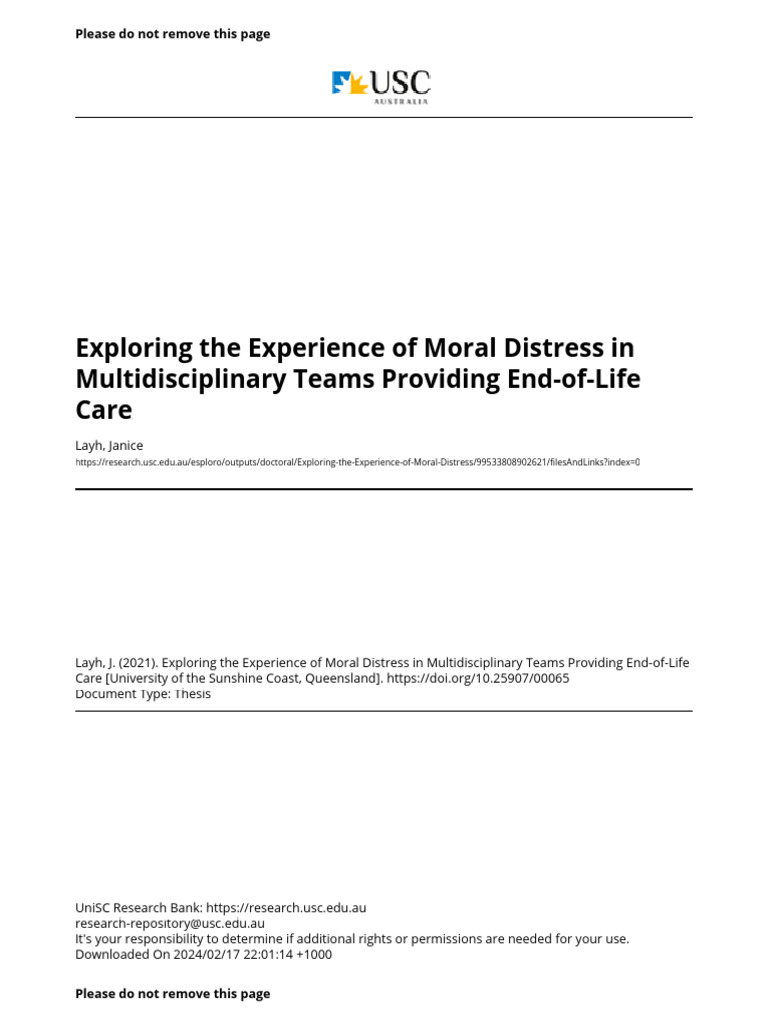 Exploring The Experience of Moral Distress in Multidisciplinary Teams ...