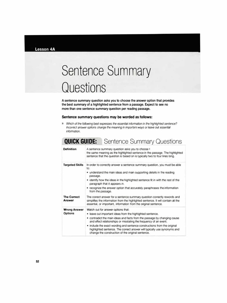 Sentence & Passage Sumary Questions | PDF | Violin