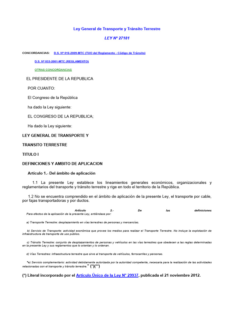 Ley27181 (LGTrans) | PDF | Regulación | Transporte