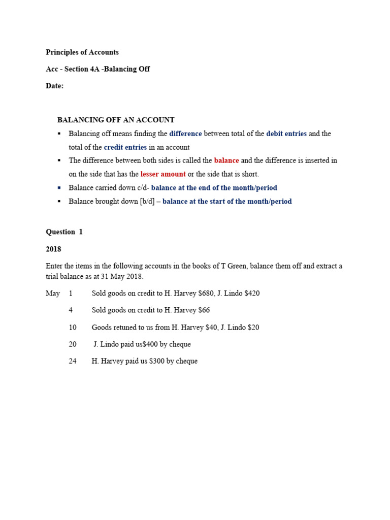 ACC- SECTION 4A- BALANCING OFF | PDF | Debits And Credits | Cheque