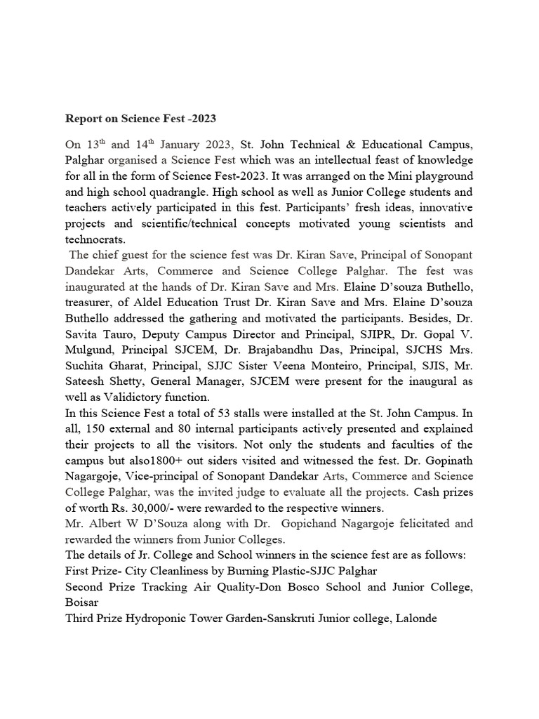 Science Fest_Report with photos | PDF | Science | Cognition