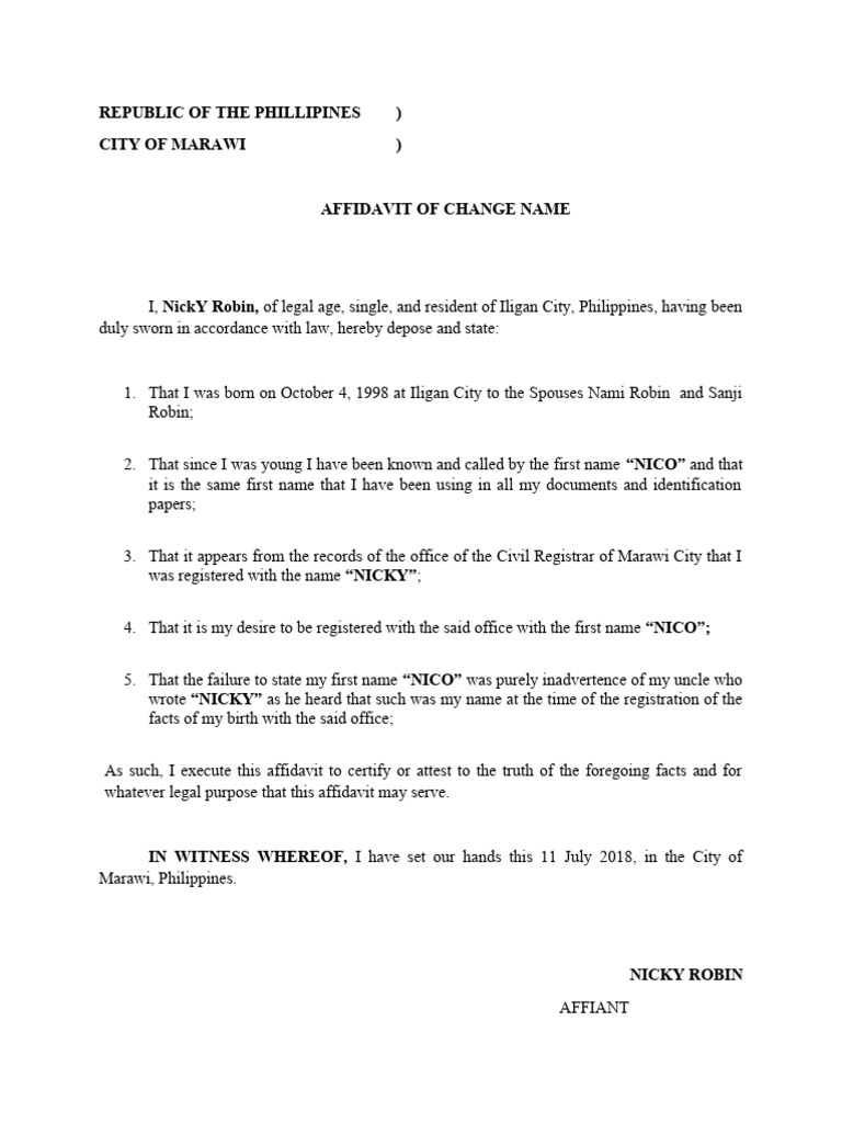 AFFIDAVIT OF CHANGE OF NAME-blf | PDF