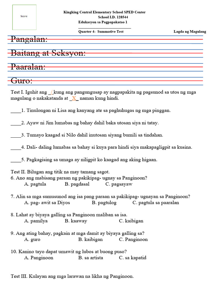 q4 Esp Summative | PDF