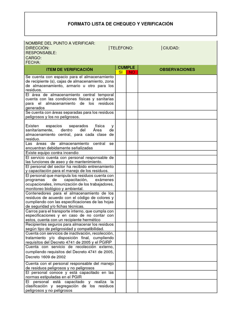 Lista de Chequeo | PDF | Residuos