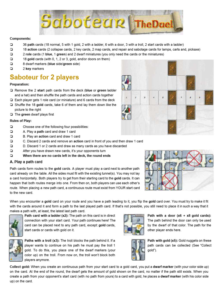 Saboteur Game Rules and Components | PDF | Sports | Ephemera