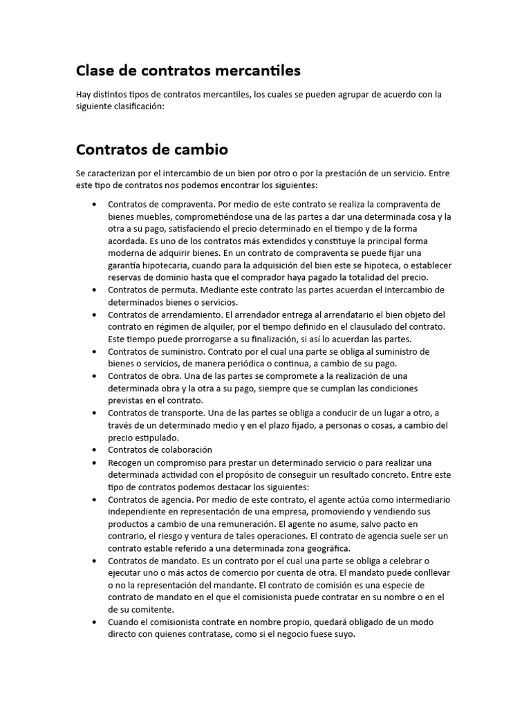 Clase de Contratos Mercantiles | Descargar gratis PDF | Hipotecas | Derecho privado
