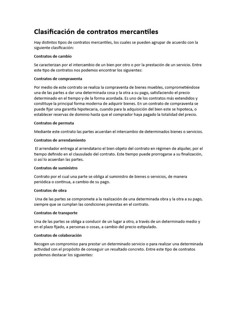 Clasificación de Contratos Mercantiles | Descargar gratis PDF ...