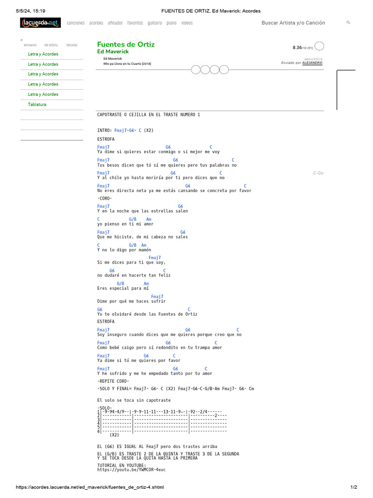 FUENTES DE ORTIZ, Ed Maverick - Acordes | PDF