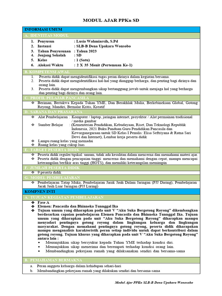 MODUL AJAR PPKn KM SLB SEMESTER 2 PERT 2 | PDF