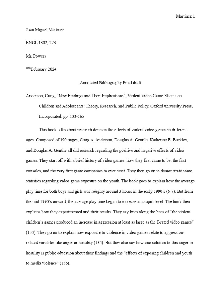 Annotated Bibliography 1 | PDF | Empathy | Virtual Reality