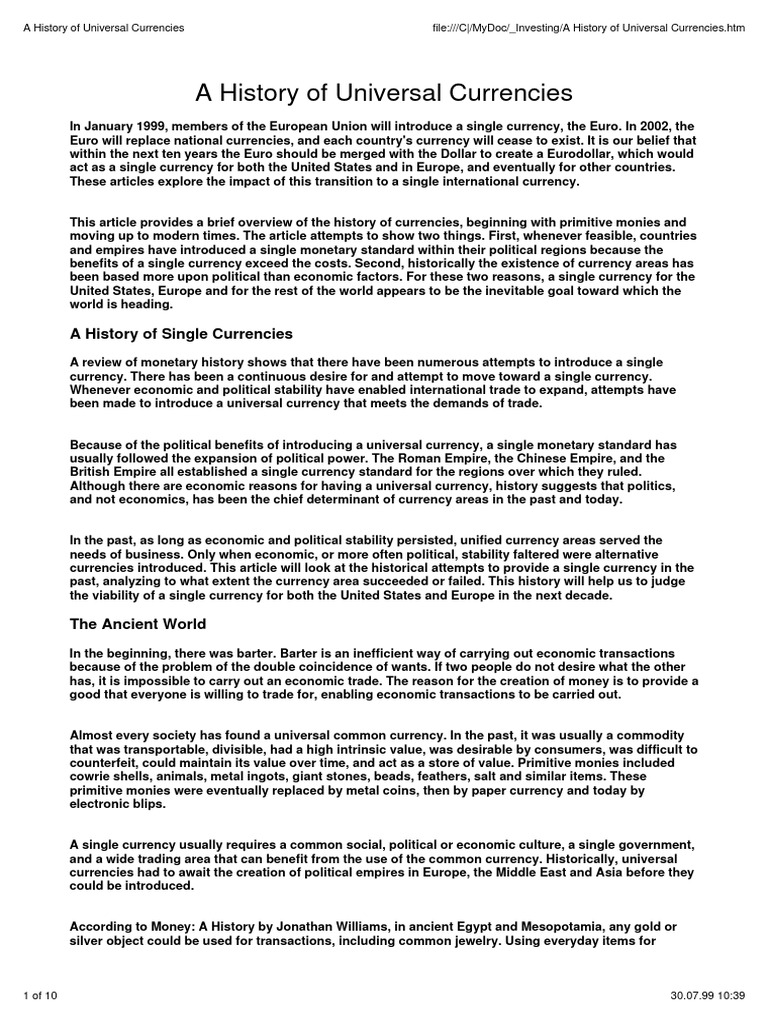 Evolution of Universal Currencies | PDF | Gold Standard | Money