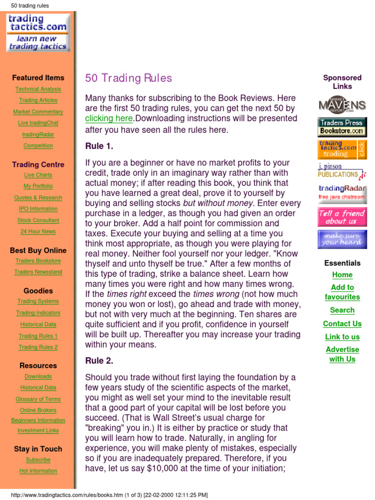 50 Trading Rules | PDF | Order (Exchange) | Stocks