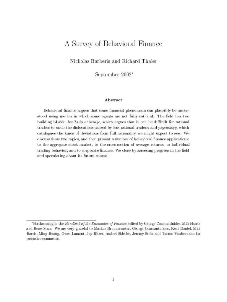 A Survey of Behavioral Finance | PDF