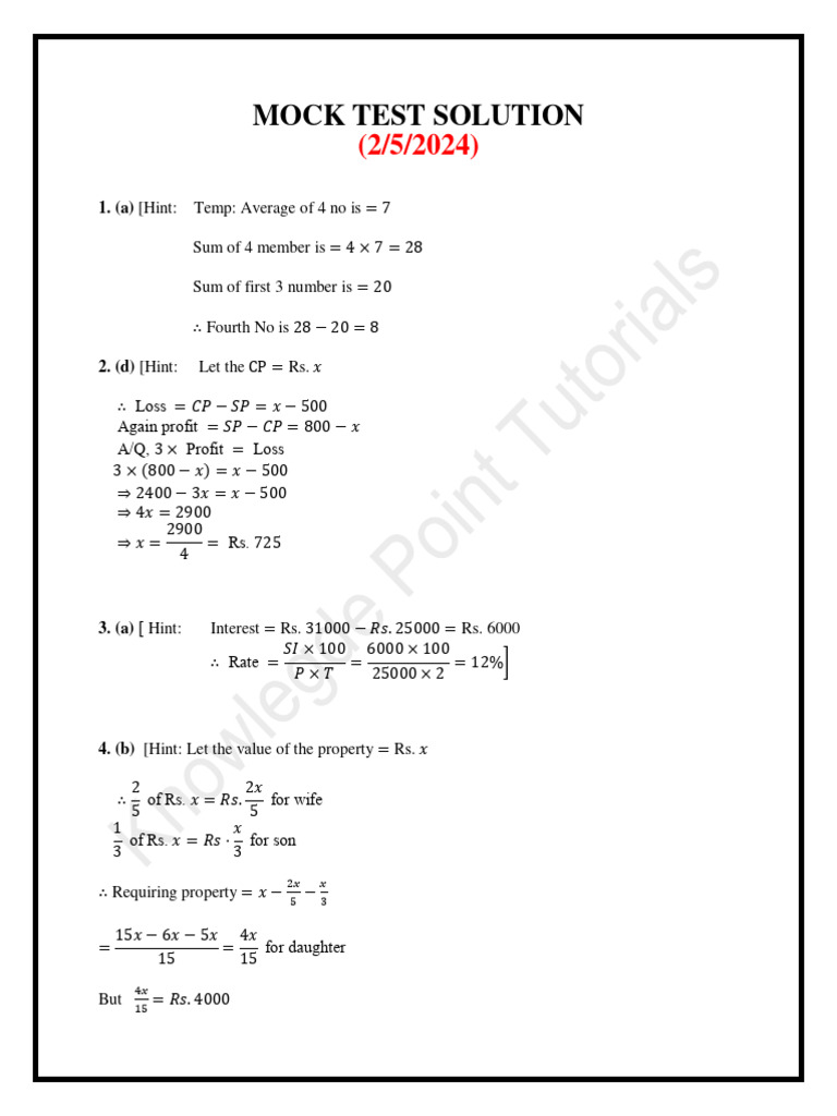 Mock Test Solution | PDF