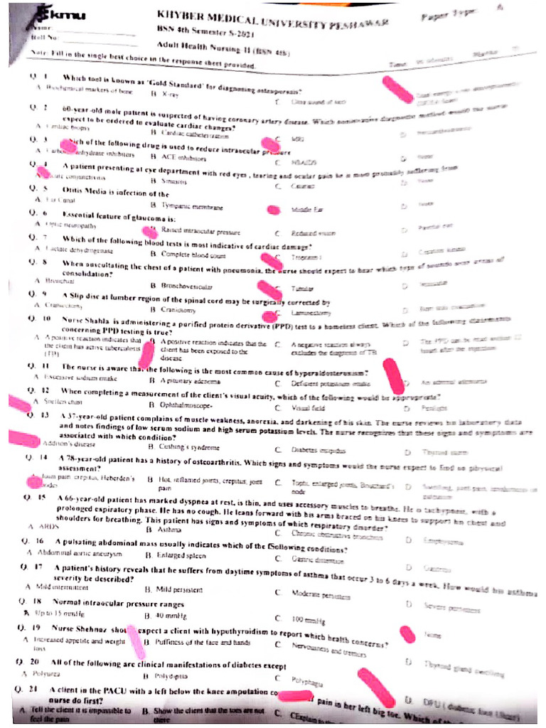 AHN-II BSN 4th Semester Spring-2021 KMU Final | PDF