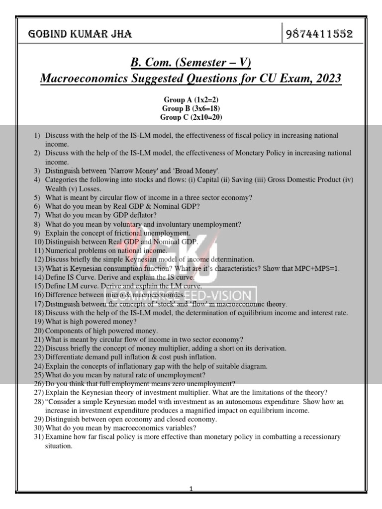 Sem - V Eco & Maths Suggestion | PDF | Macroeconomics | Keynesian Economics