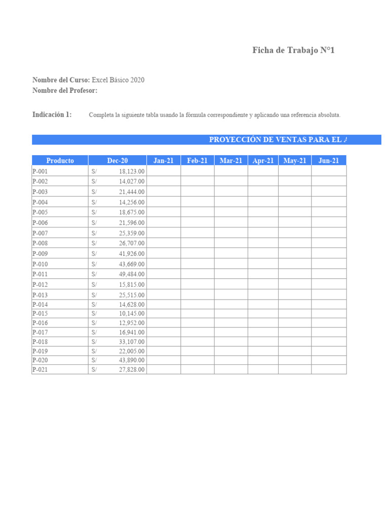Ficha de Trabajo N°1 - Fórmulas Usando Referencias Relativas, Absolutas ...
