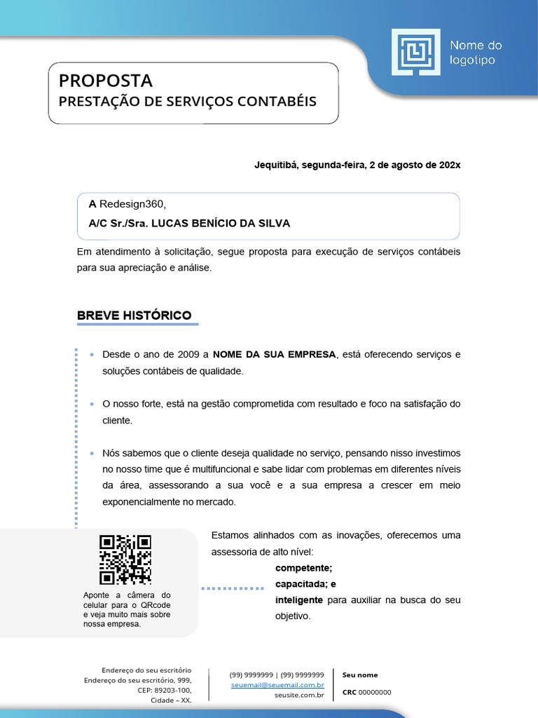 Proposta de Serviços Contábeis 202x | PDF | Contabilidade | Business