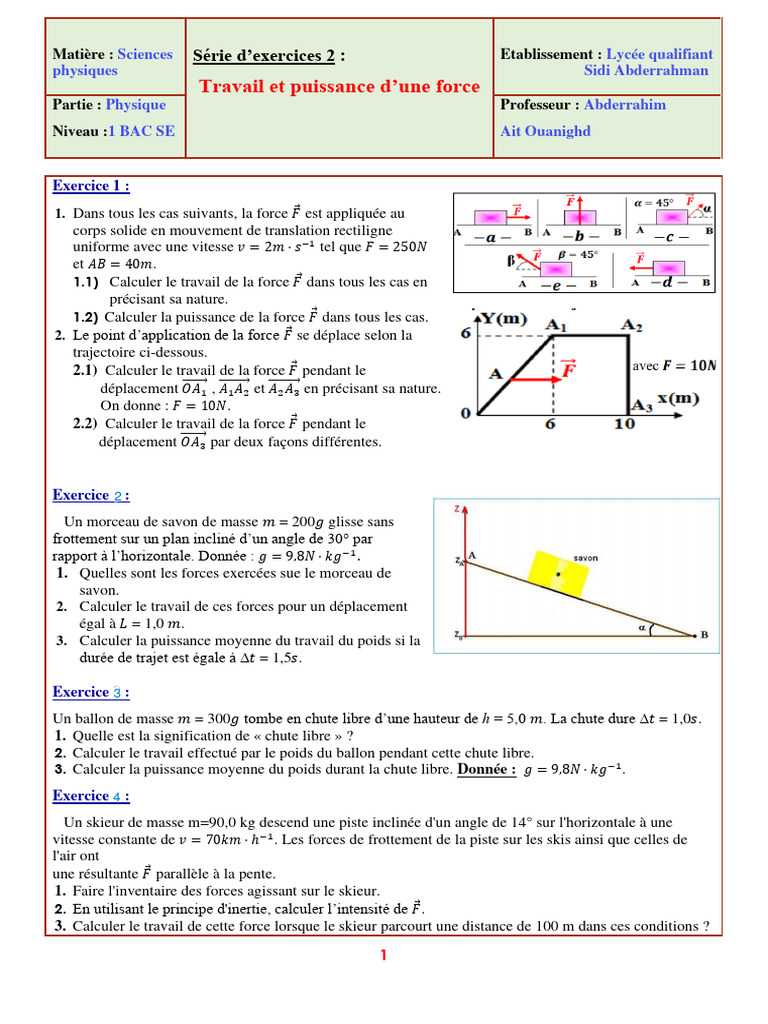 Série D'exercices Travail Et Puissance D'une Force | PDF | Pendule ...