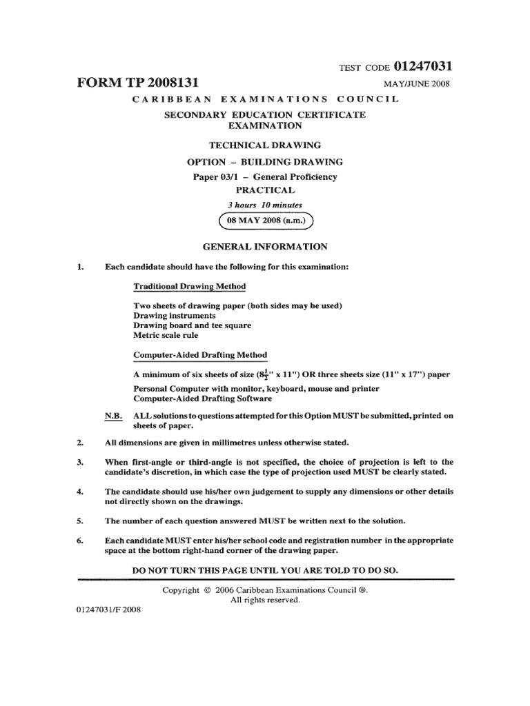 CSEC® Technical Drawing Past Papers (2008) p32 | PDF | Door | Wall