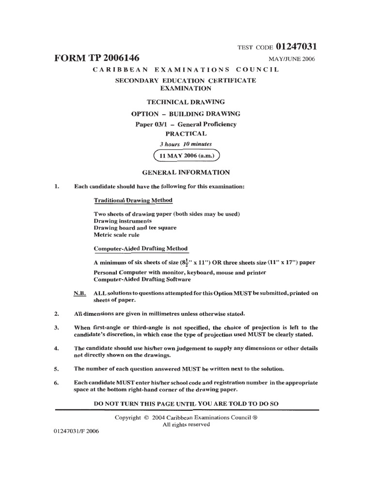 CSEC® Technical Drawing Past Papers (2006) | Download Free PDF ...