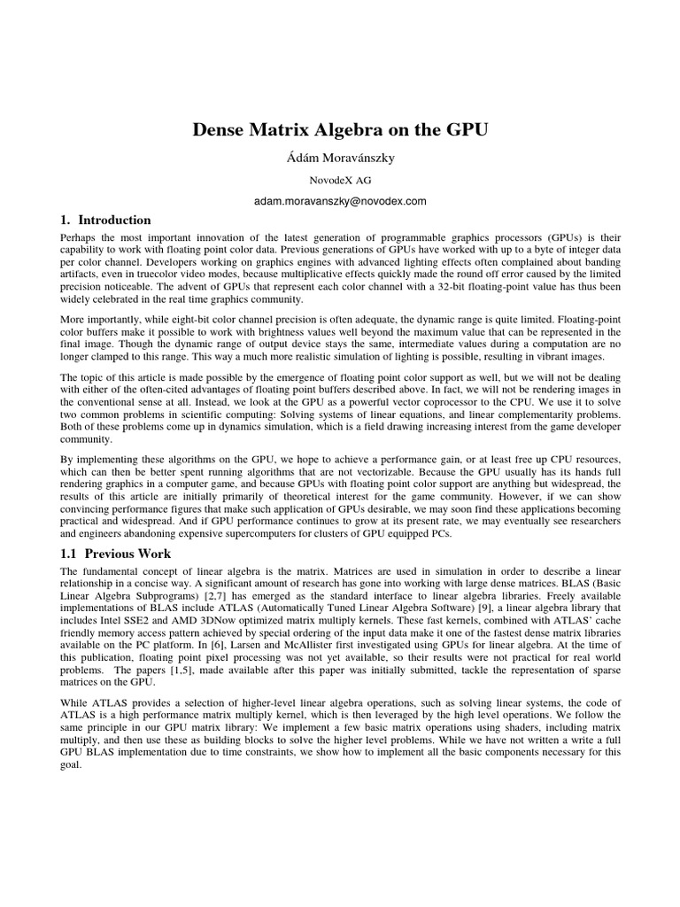 Dense Matrix Algebra On The GPU | PDF | Graphics Processing Unit | Matrix (Mathematics)