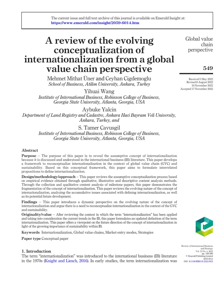A Review of The Evolving Conceptualization of Internationalization From A Global Value Chain ...