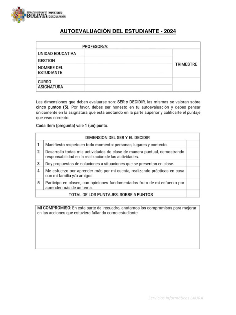 Autoevaluación Del Estudiante 2024 - Secundaria | PDF
