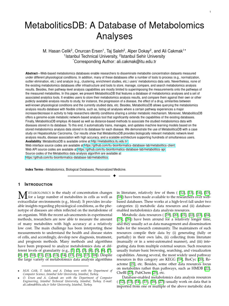 MetaboliticsDB IEEE TCBB-2 | PDF | Metabolomics | Databases