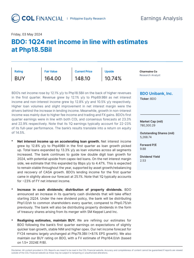 2024 05 03 PH e Bdo | PDF | Valuation (Finance) | Dividend