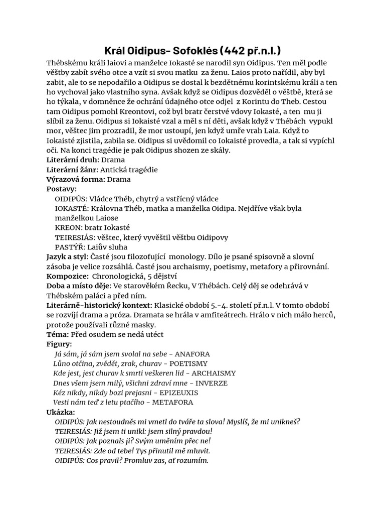 Král Oidipus - Sofoklés (442 PŘ - Documenti Google | PDF