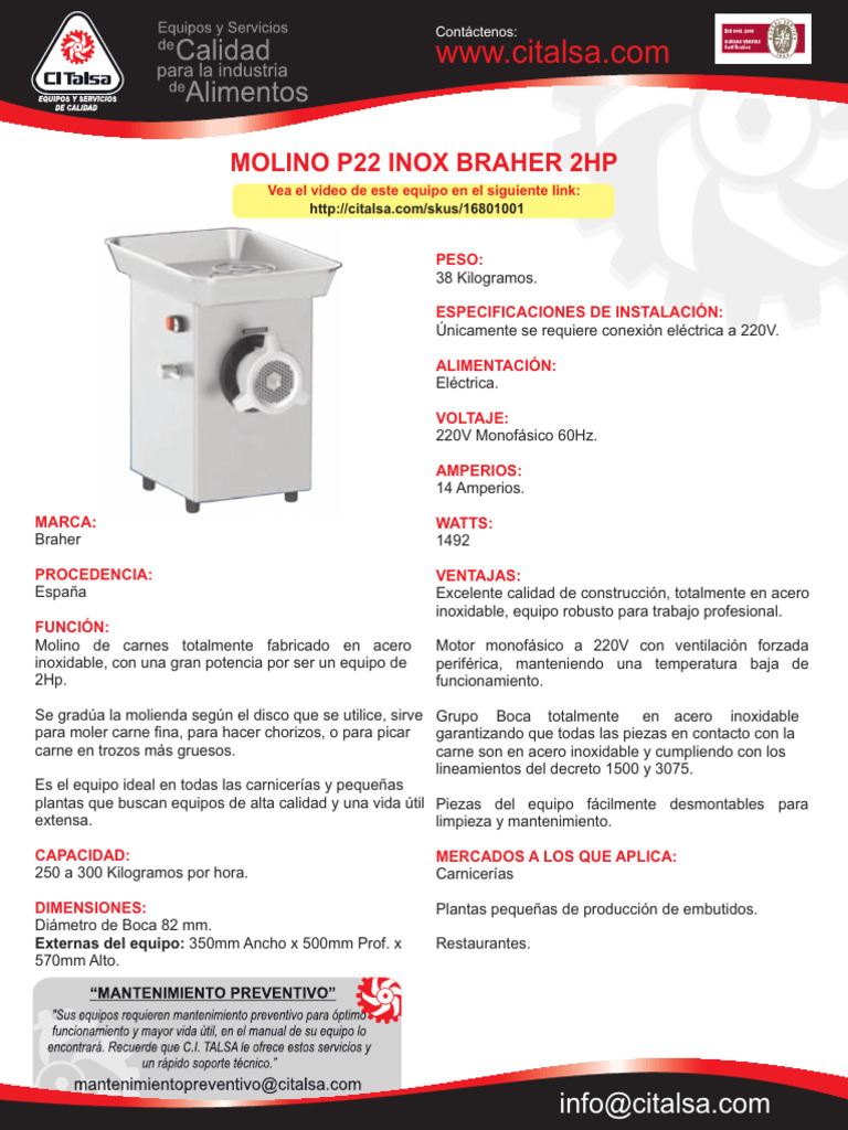 Ficha Técnica Molino | PDF