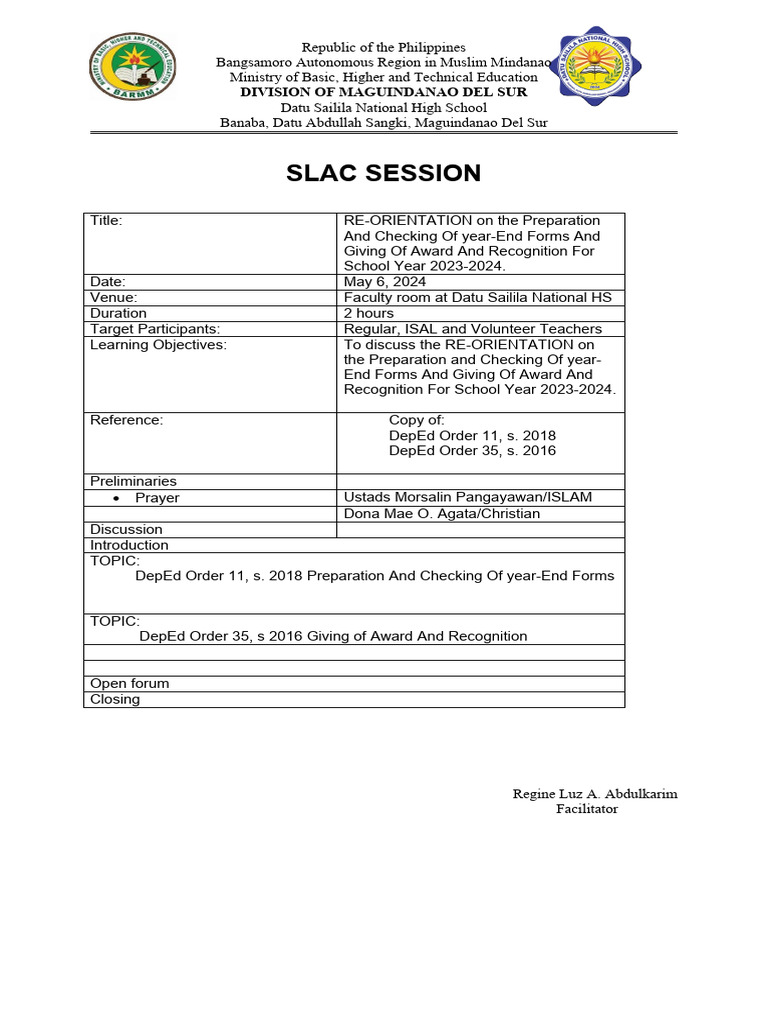 SLAC Attendance Sheet | Download Free PDF | Philippines