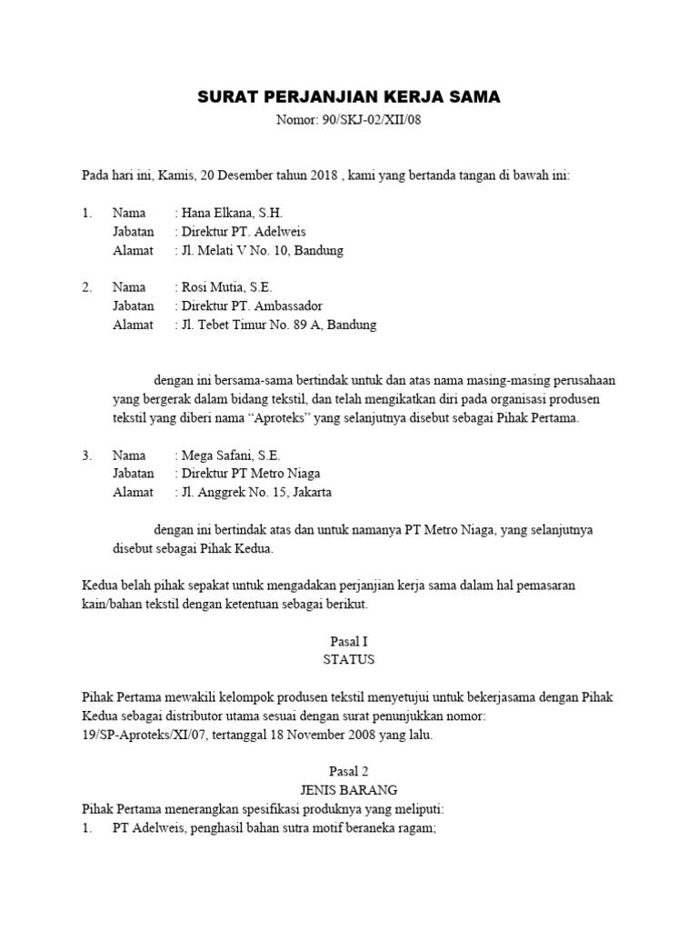 Surat Perjanjian Kerja Sama | PDF