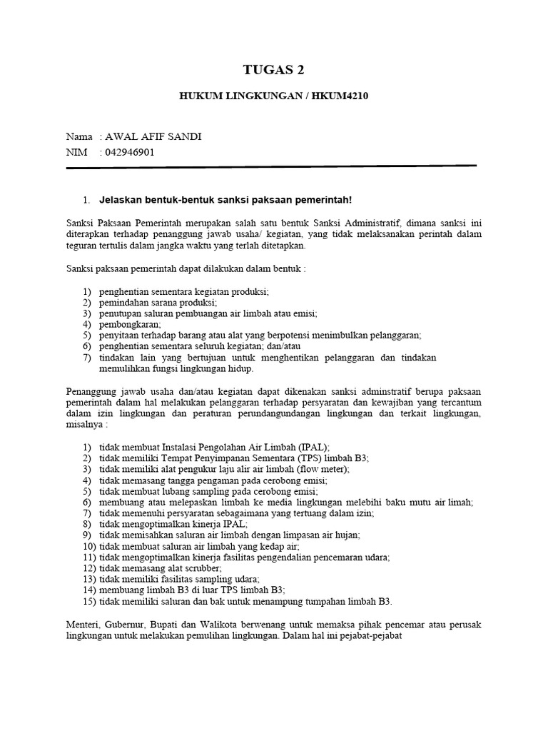 Tugas 2 Hukum Lingkungan Awal Afif Sandi | PDF | Hukum